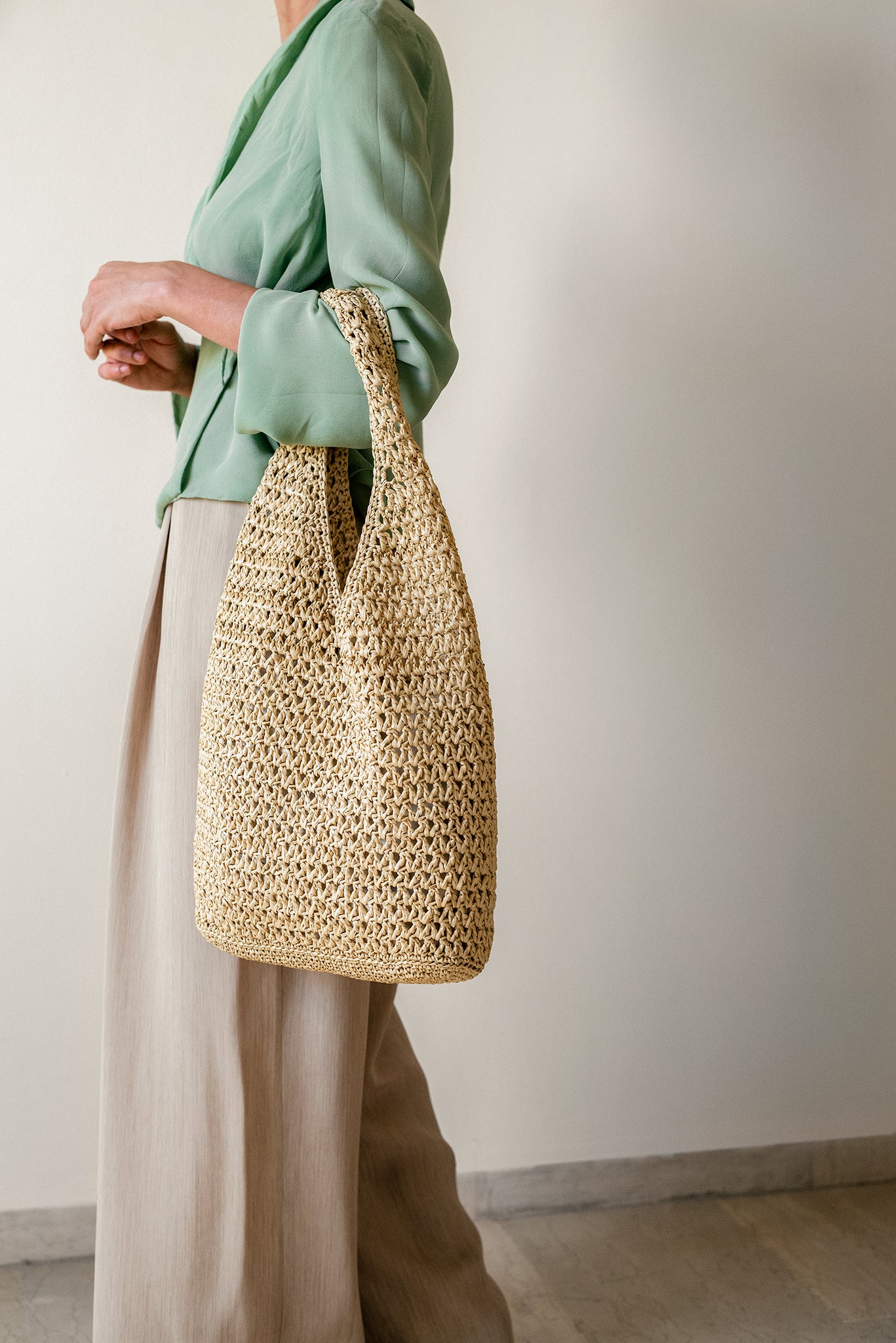 Crochet Raffia Tote in Natural, Summer Tote Bag, Straw Mesh Bag ...